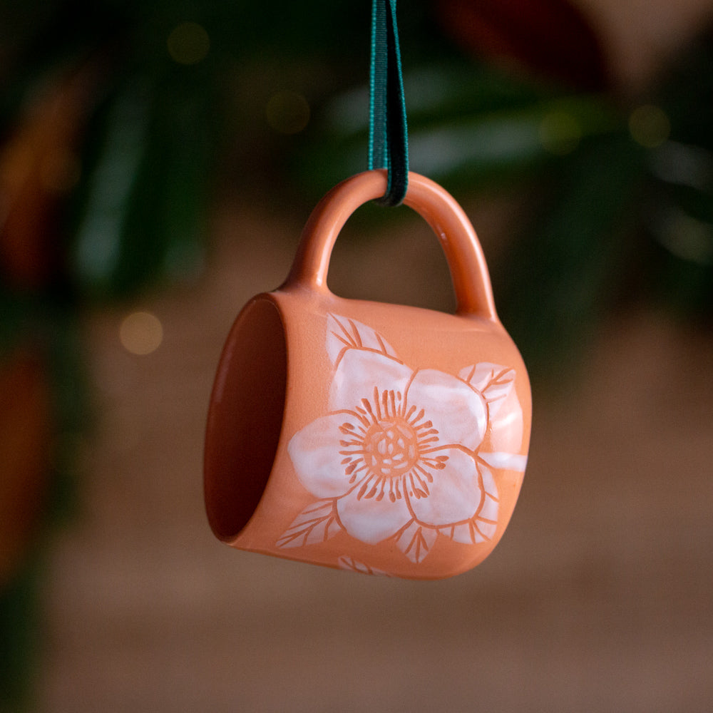 Peach Hellebore Tiny Mug Ornament #1 – rbdpottery